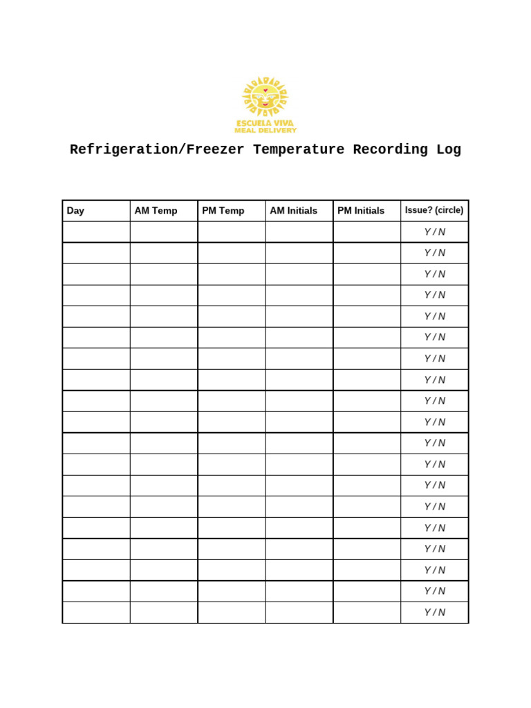 Refrigeration - Freezer Temperature Recording Log | PDF