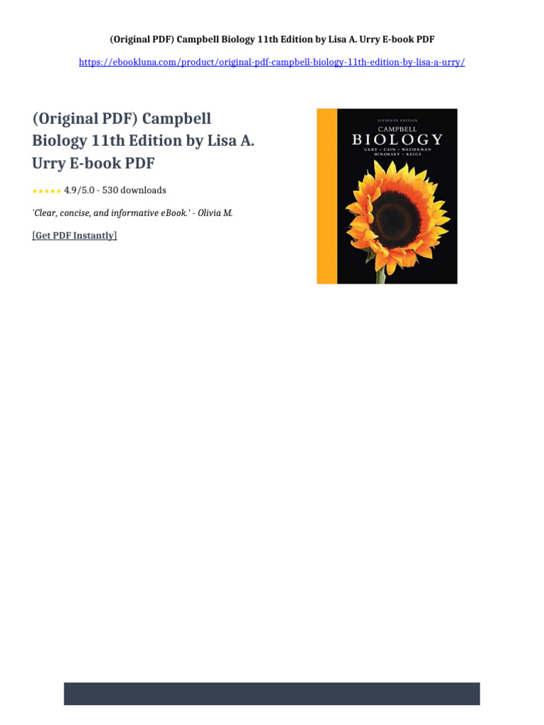 (Original PDF) Campbell Biology 11th Edition by Lisa A. Urry eBook full ...