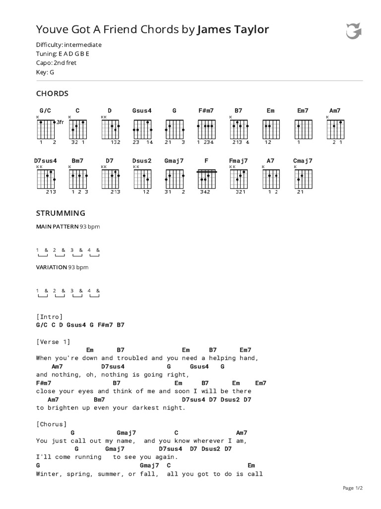 Youve Got a Friend - James Taylor | PDF | String Instruments | Chordophones