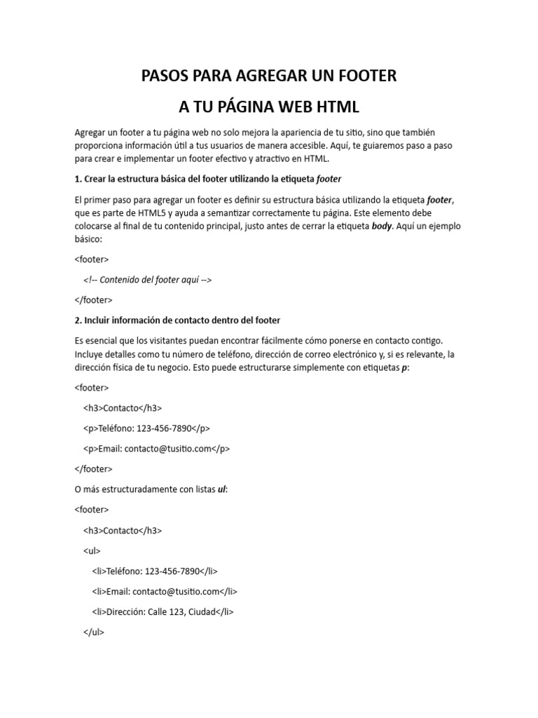 Pasos para Agregar Un Footer | PDF | HTML | Red mundial