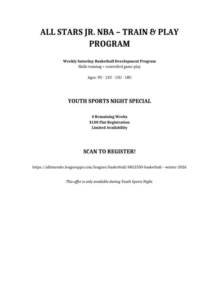 All Stars Jr NBA Train and Play Flyer | PDF