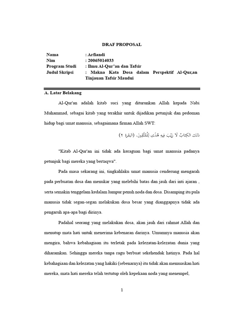 DRAF PROPOSAL Arfiandi 2020 | PDF