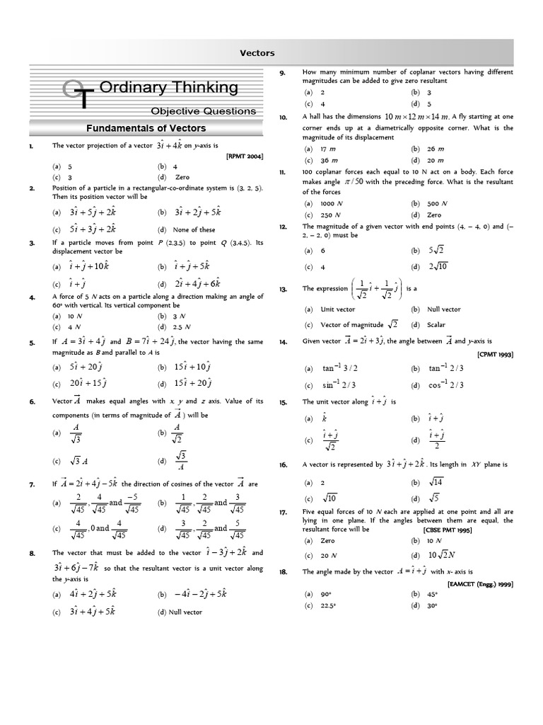 Practice Questions (Vectors) | PDF | Euclidean Vector | Force