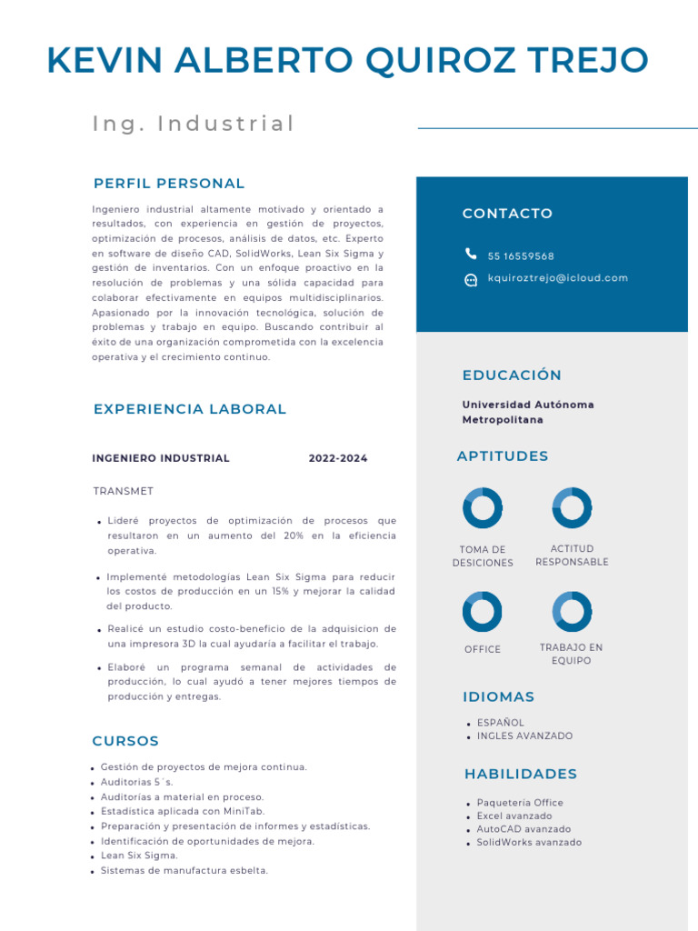 CV Kevin a. Quiroz Trejo | PDF | Six Sigma | Ingeniería Industrial