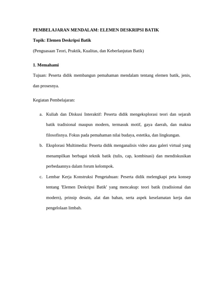 Pembelajaran Mendalam Elemen Deskripsi Batik | PDF