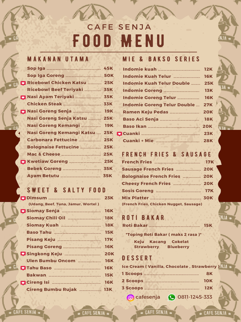 Menu Cafe Senja 2024 | PDF