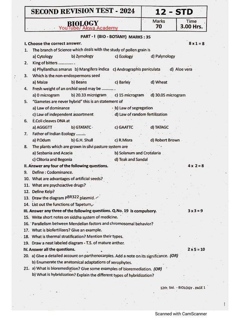 12Th Biology EM Thirupattur Second Revision Chemistry 2024 | PDF