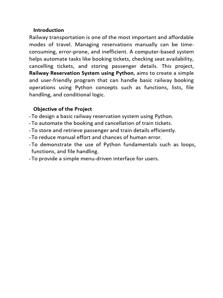 The Railway Reservation System Project Class 12 | PDF | Computer ...
