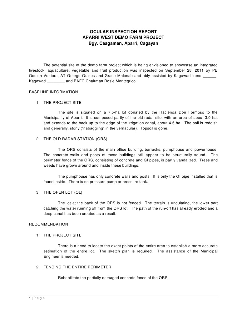 Ocular Inspection Report | PDF | Land Use | Irrigation