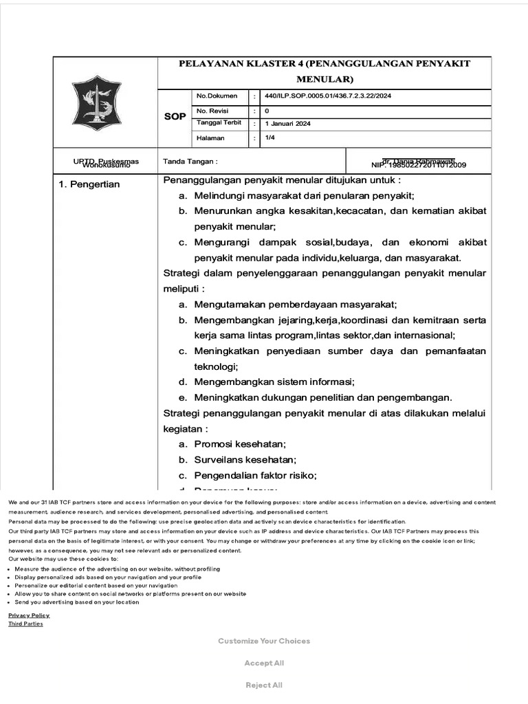 PDF Sop Pelayanan Klaster 4 Klaster Penanggulangan Penyakit Menular ...