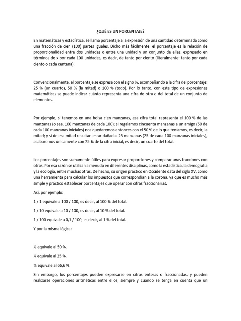 Qué Es Un Porcentaje | PDF | Porcentaje | Matemáticas
