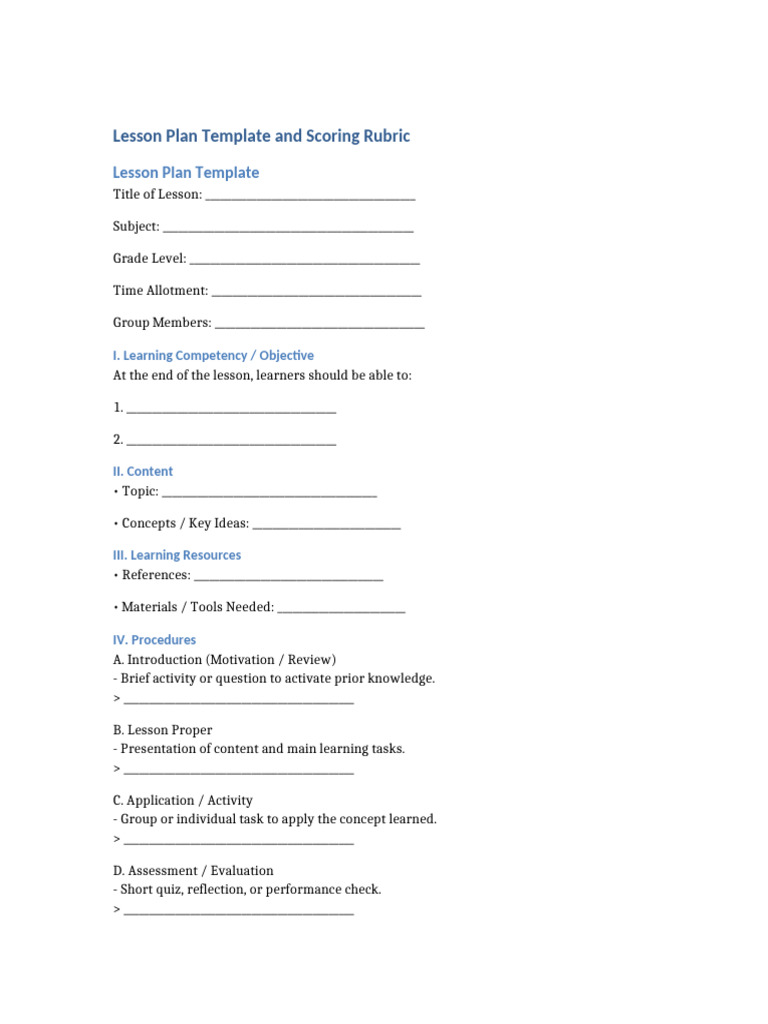 Lesson Plan Template and Rubric | PDF | Lesson Plan | Learning