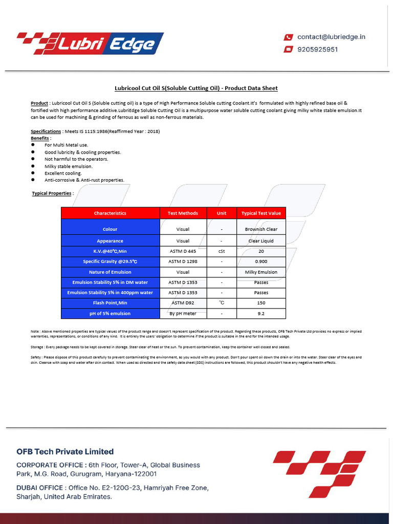 Lubricool Cut Oil S (Soluble Cutting Oil) | PDF | Chemical Substances ...