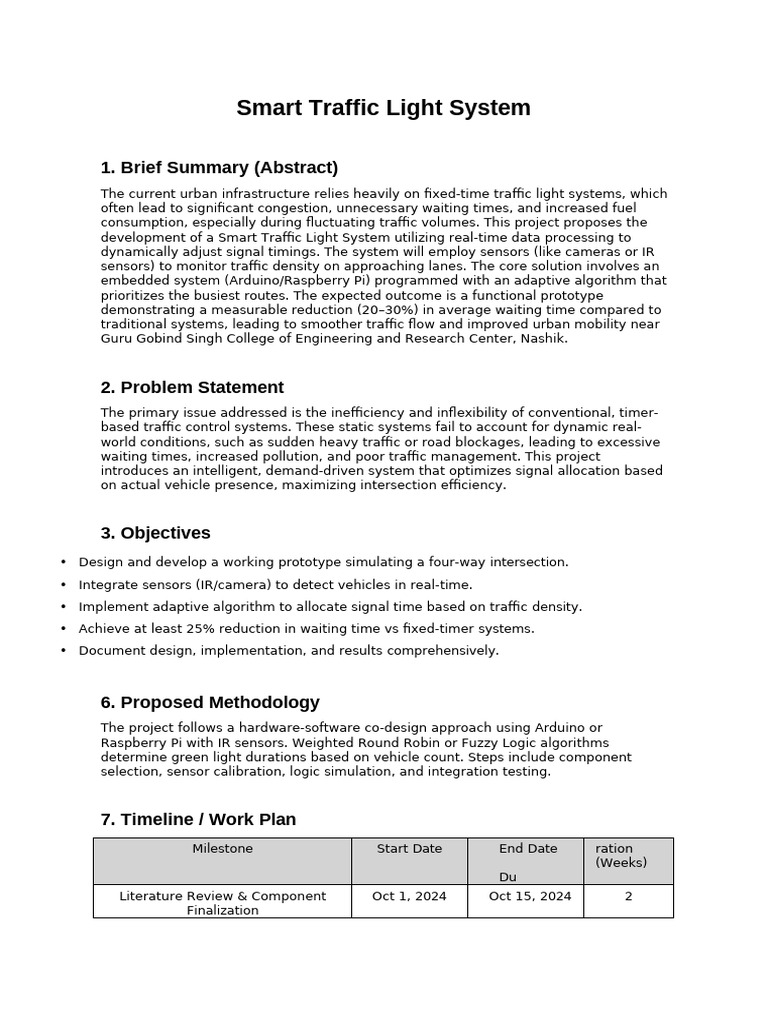 Smart Traffic Light System Report | PDF | Traffic | Traffic Light