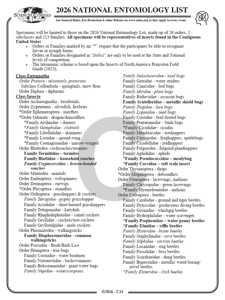 Science Olympiad Div C Rules 2026 For Web Secured | PDF | Beetle | Fly