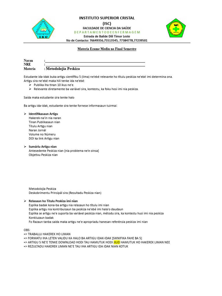 Ezame Mediu No Final Enf6 | PDF
