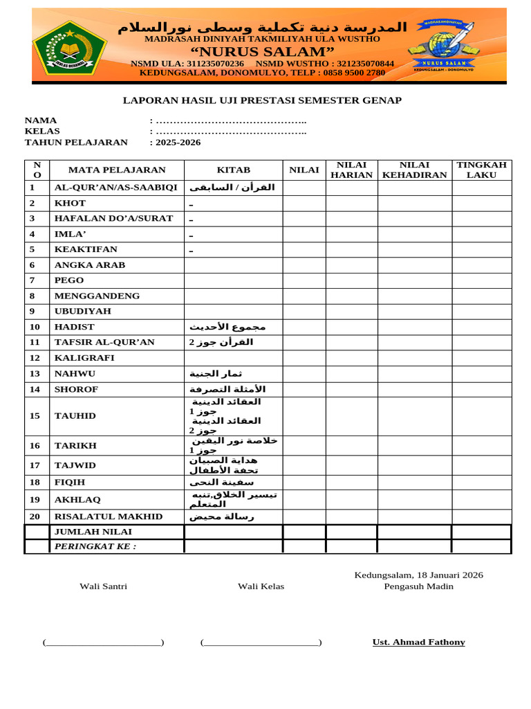 Laporan Hasil Prestas 2025-2026-1 | PDF