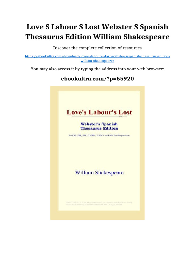 Love s Labour s Lost Webster s Spanish Thesaurus Edition William ...