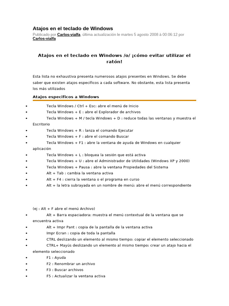 Atajos en El Teclado de Windows | PDF | Windows 10 | Ventana (informática)