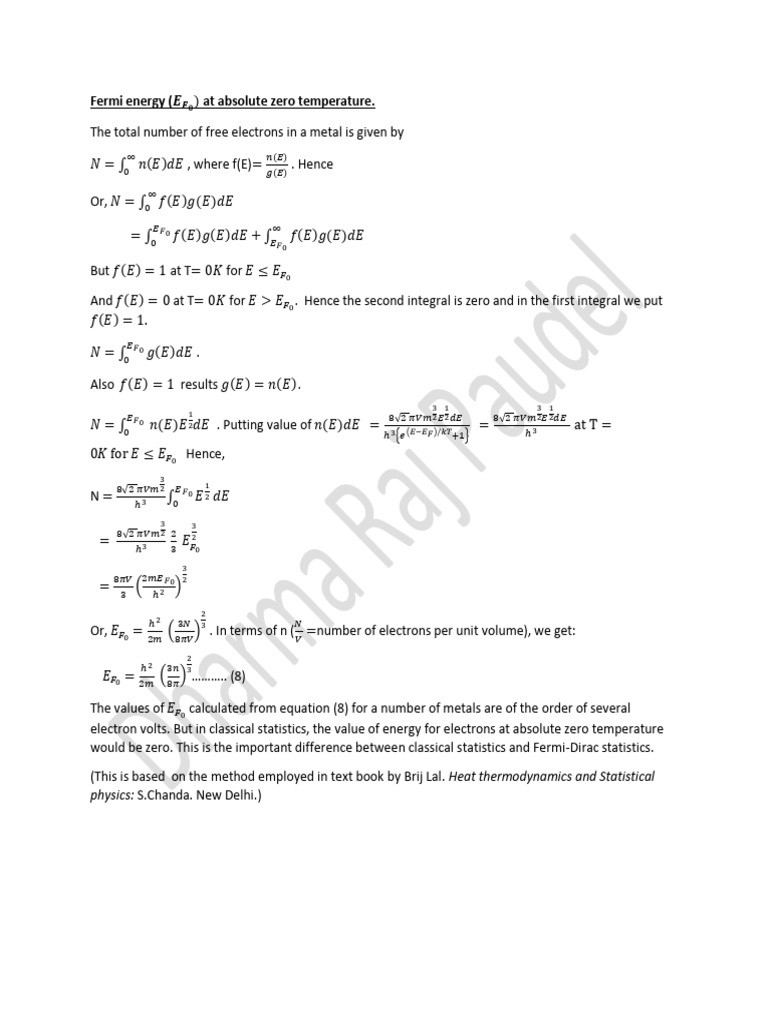 Fermi Energy at Absolute Zero | PDF