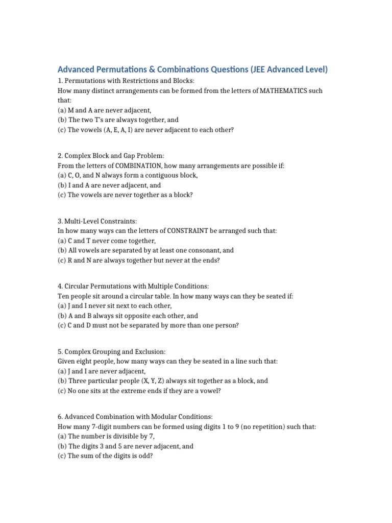 Advanced PNC JEE Questions | PDF