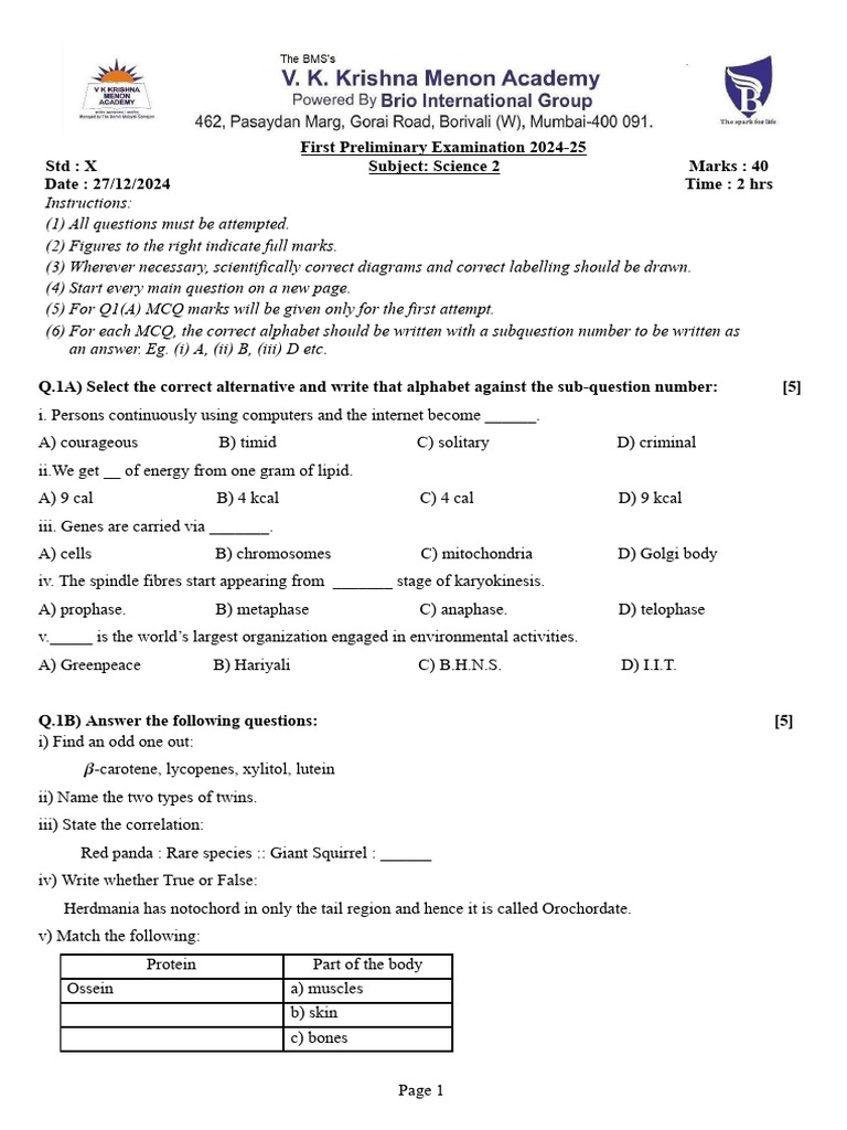STD 10 Science 2 FPE 2024-25 | PDF | Mitosis | Biology