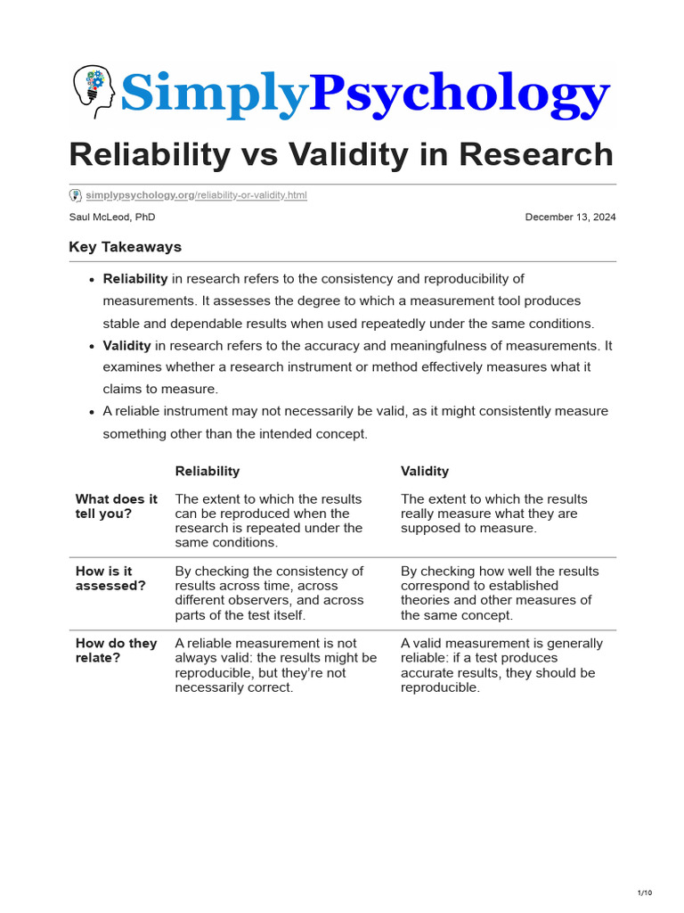 Reliability and Validity | PDF | Validity (Statistics) | Psychology