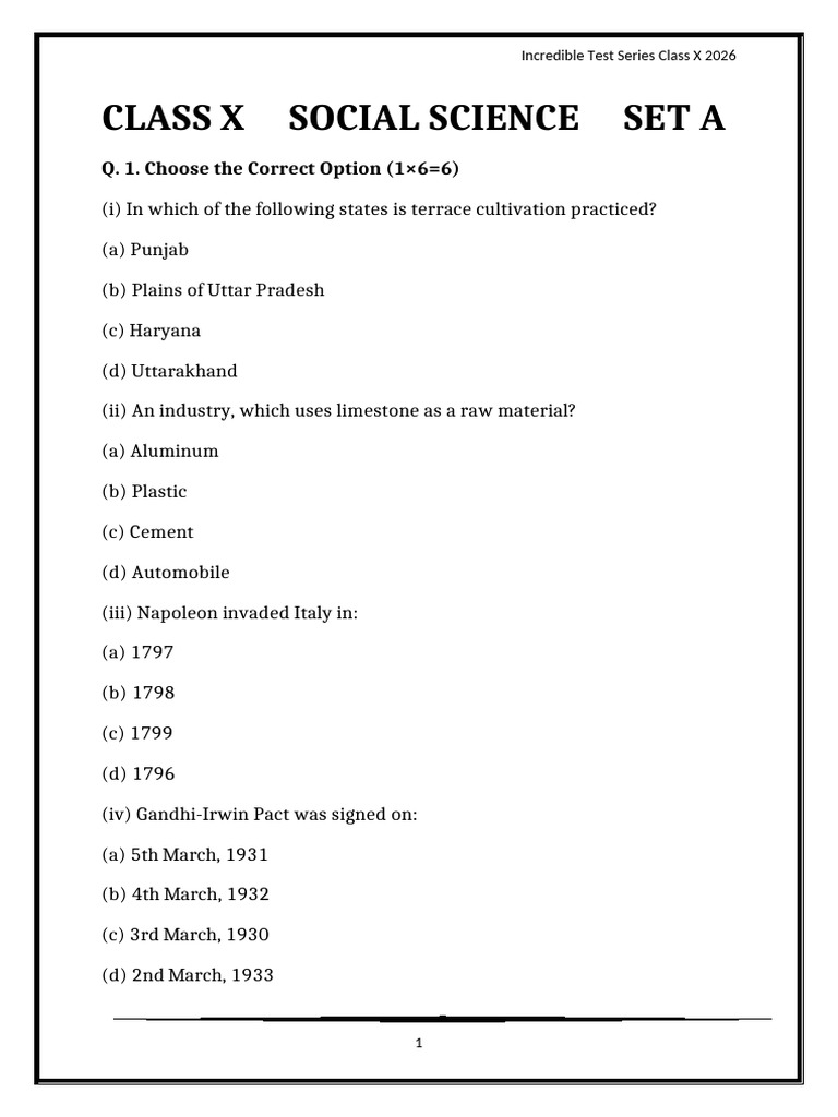 Class X Social Science Set A | PDF | Economies