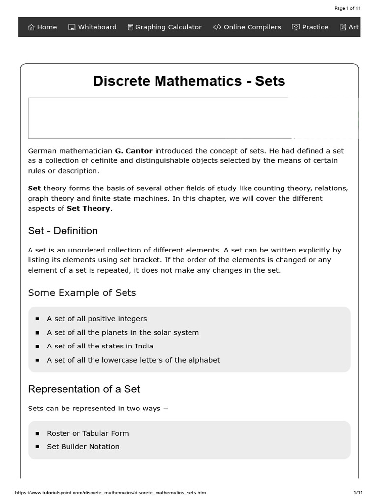 Discrete Mathematics - Sets | PDF | Set (Mathematics) | Discrete ...