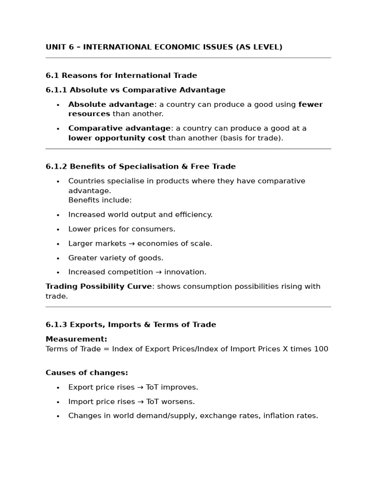 UNIT 6 -International Economics Issues (as Level) | PDF | Exports ...