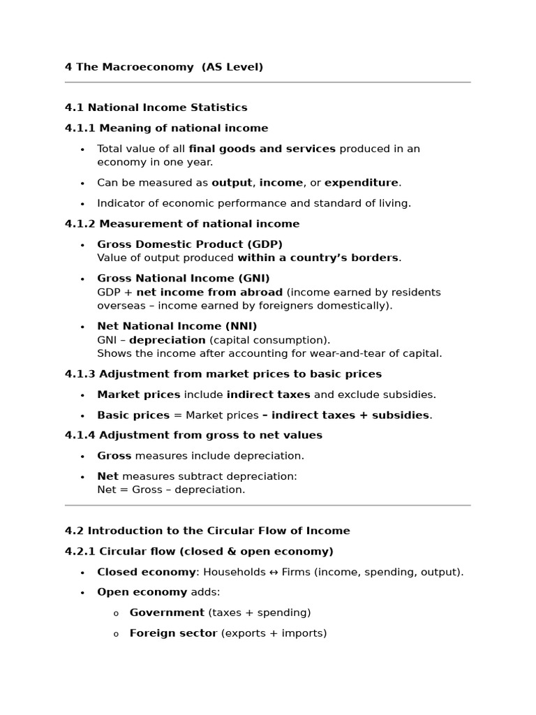 UNIT 4 - The Macroeconomy (As Level) | PDF | Measures Of National ...
