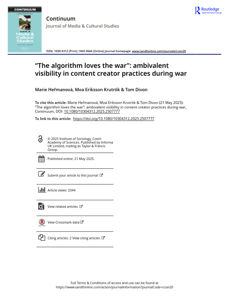 The Algorithm Loves the War Ambivalent Visibility in Content Creator ...