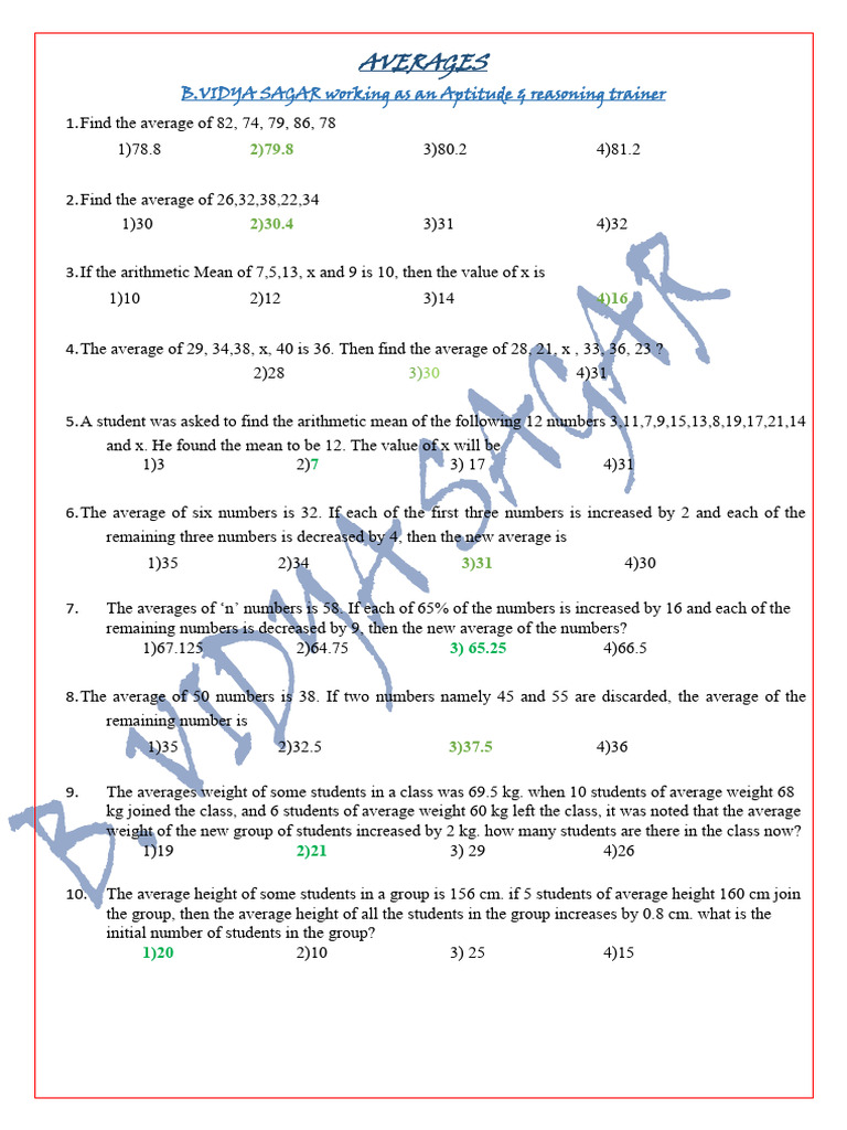 Averages Topic Class & Practice Questions | PDF