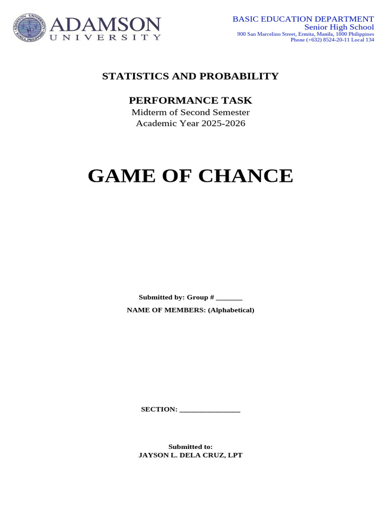 Game of Chance Template | PDF