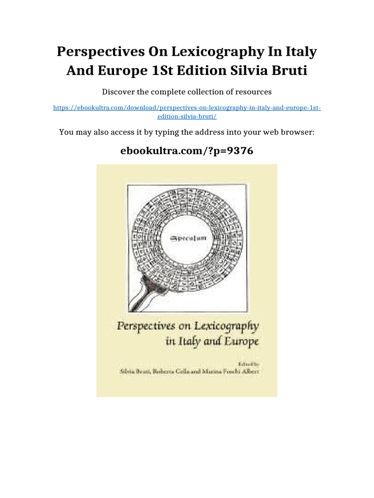 Perspectives on Lexicography in Italy and Europe 1st Edition Silvia ...