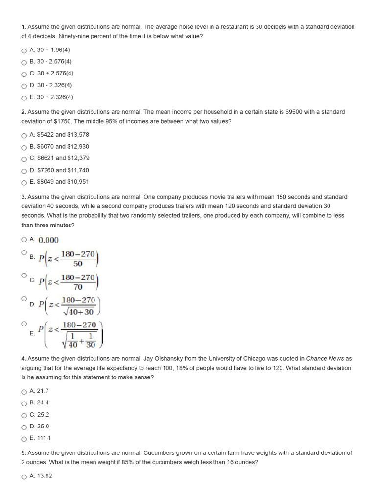 AP Statistics Multiple-Choice Practice Questions - The Normal ...