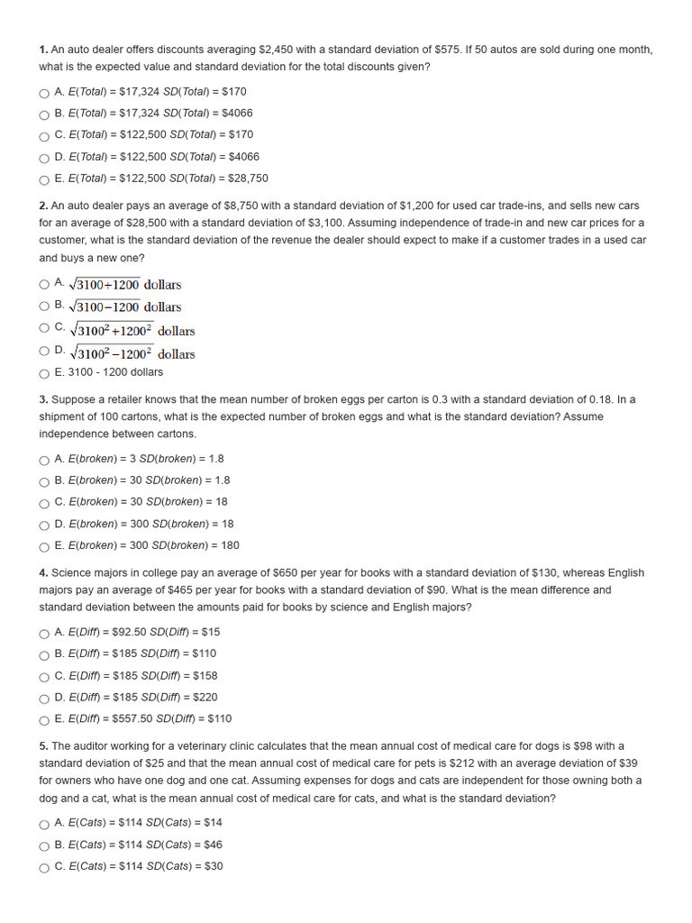 AP Statistics Multiple-Choice Practice Questions - Combining and ...