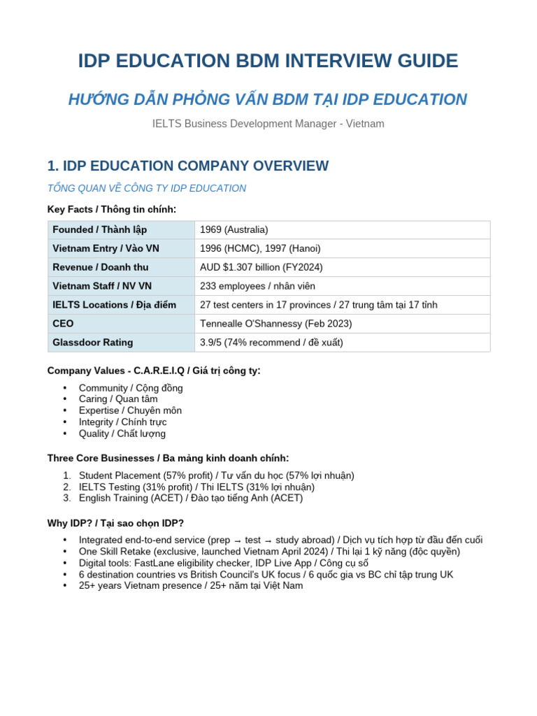 IDP BDM Interview Guide Bilingual | PDF