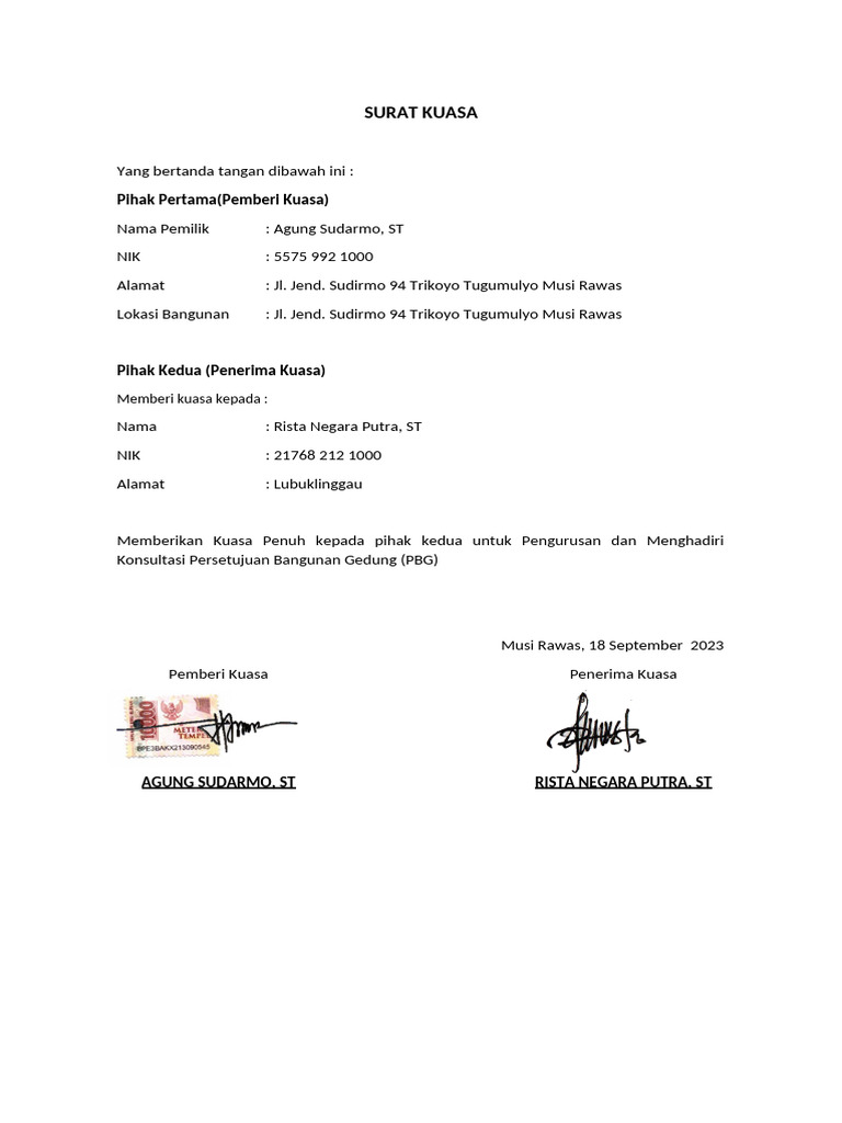Surat Kuasa Soni Wibisono | PDF