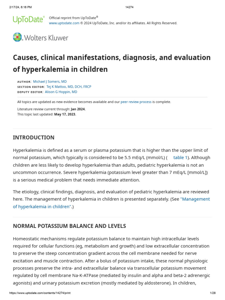 Potassium Pediatrics | PDF | Kidney | Medical Specialties