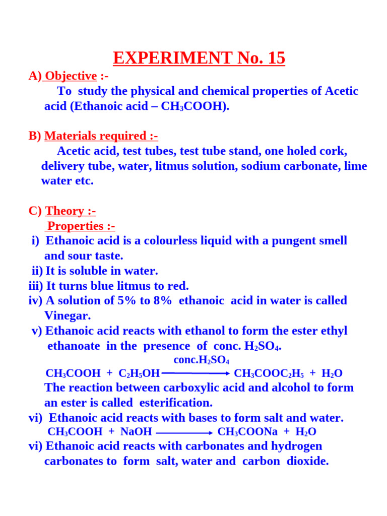 Practical-5 Properties of Acetic Acid | PDF | Acetic Acid | Ethanol