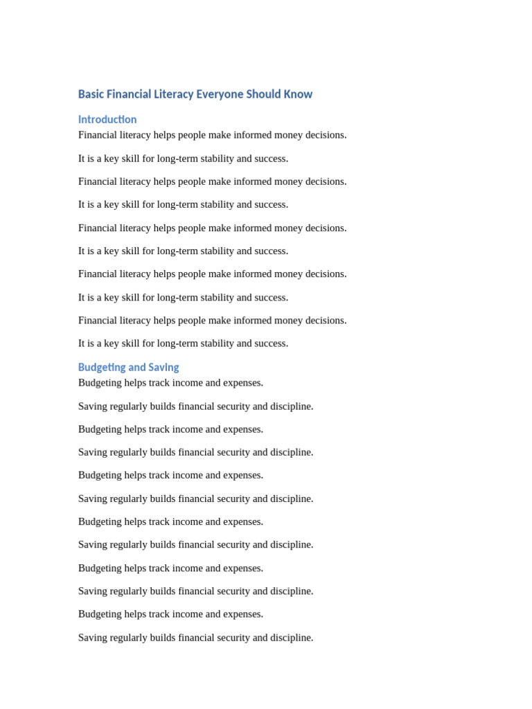 Basic Financial Literacy Everyone Should Know | PDF | Financial ...