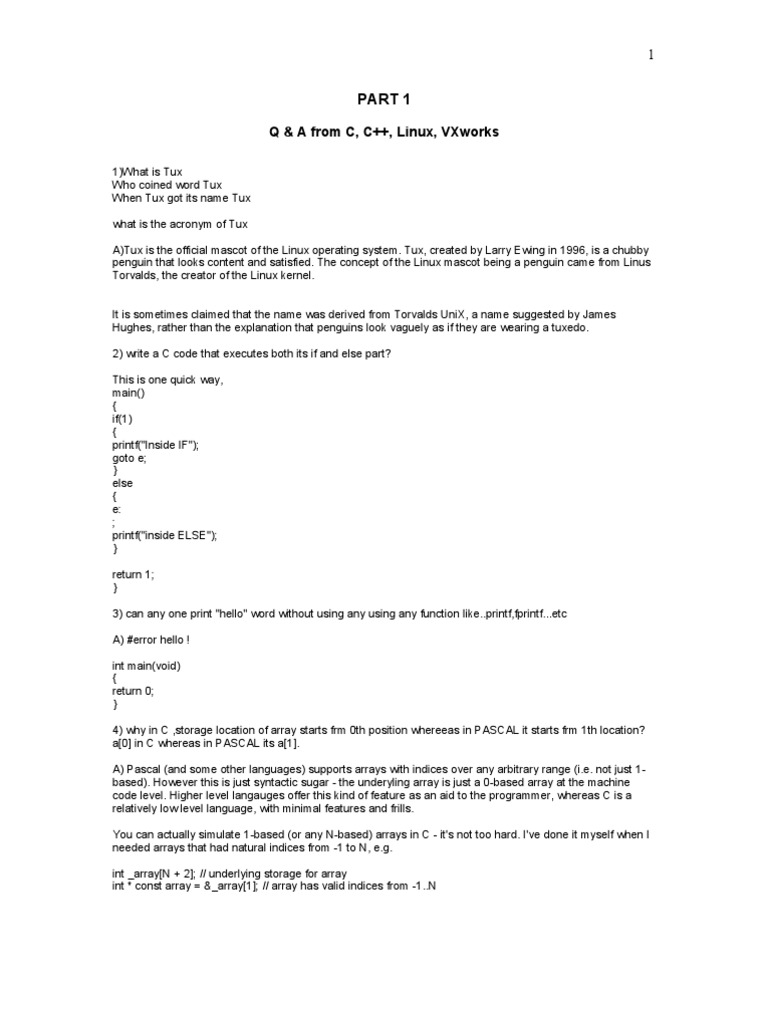Q And A From C C Linux Vxworks Pdf Pointer Computer Programming C Programming Language 