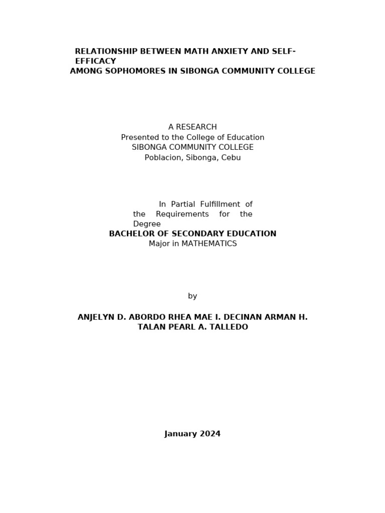 Bsed Math Group 3 Talledo Relationship Between Math Anxiety and Self ...