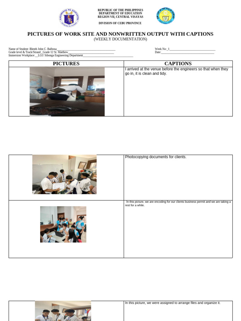 Tatoy Pics Sa Work Immersion Week 1 | PDF