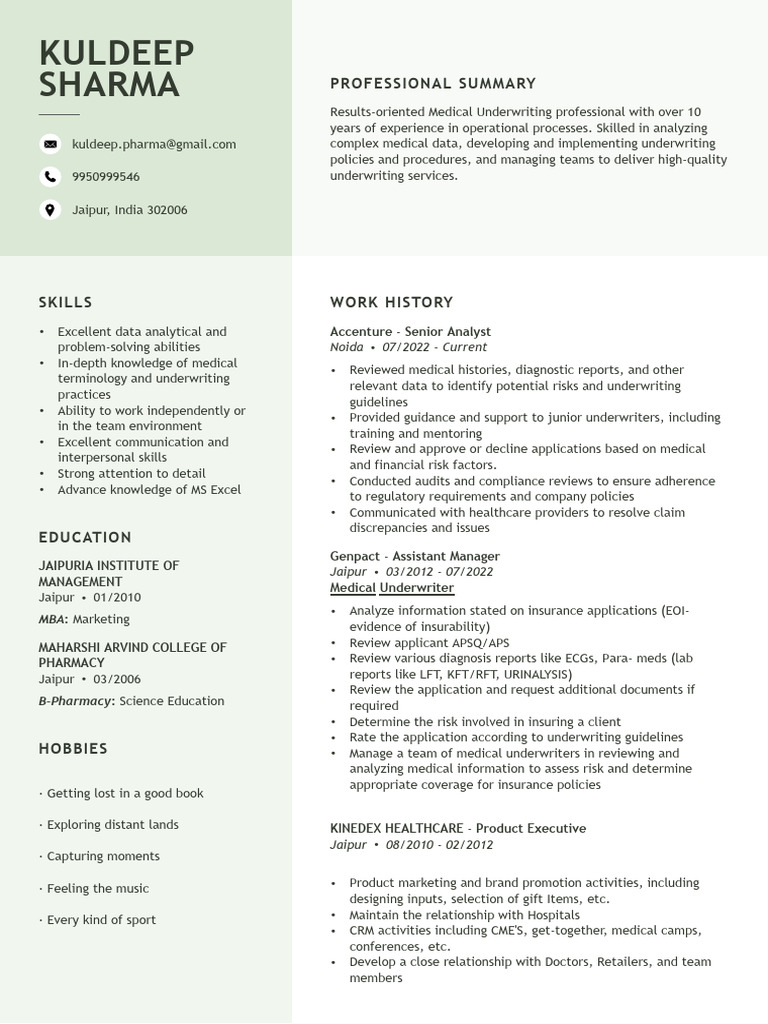 Kuldeep_Sharma_Resume | PDF | Underwriting | Health Care