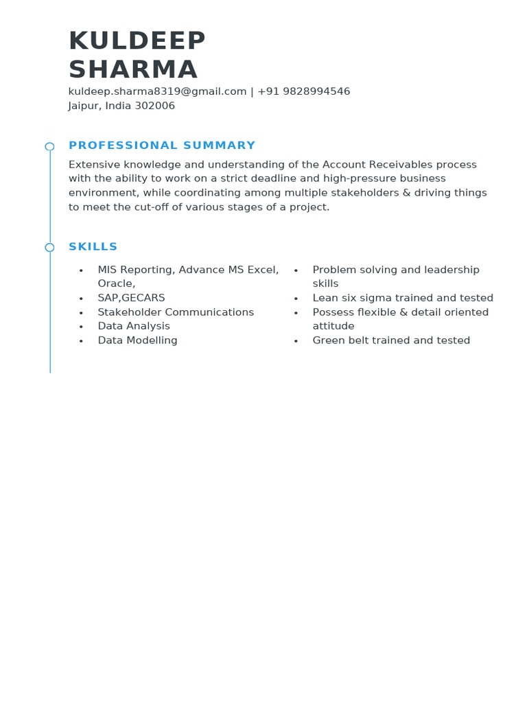 KULDEEP SHARMA Resume 2 | PDF | Cash | Leadership