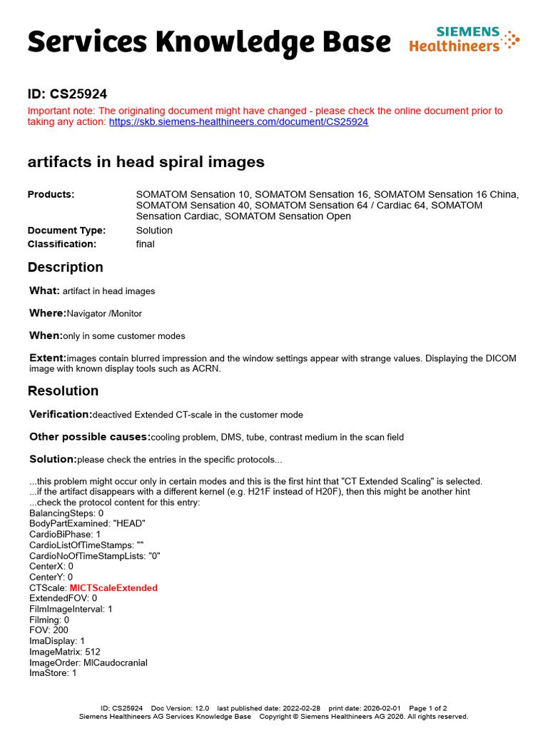 Artifacts in Head Spiral Images (DocumentId CS25924) (ACL 30) | PDF ...
