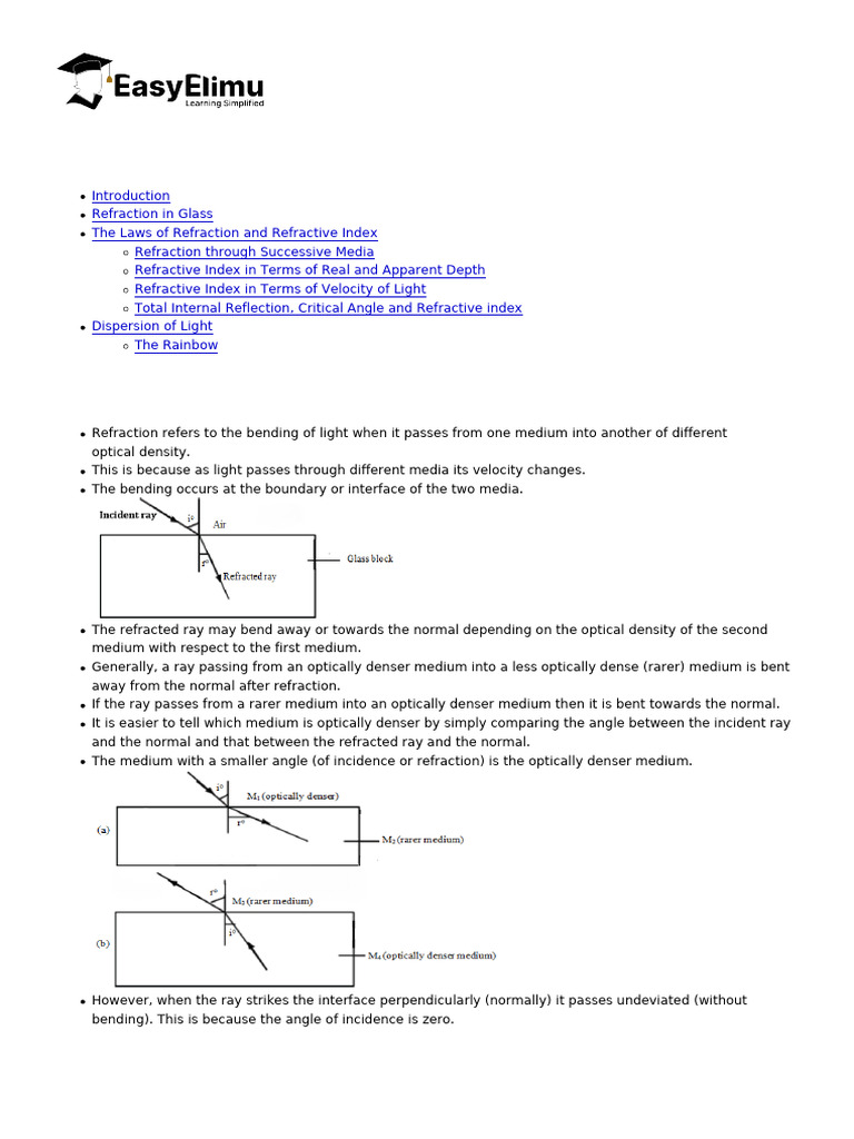 Hsrefraction of Light - Form 3 Physics Notes-1087 | PDF | Refraction ...