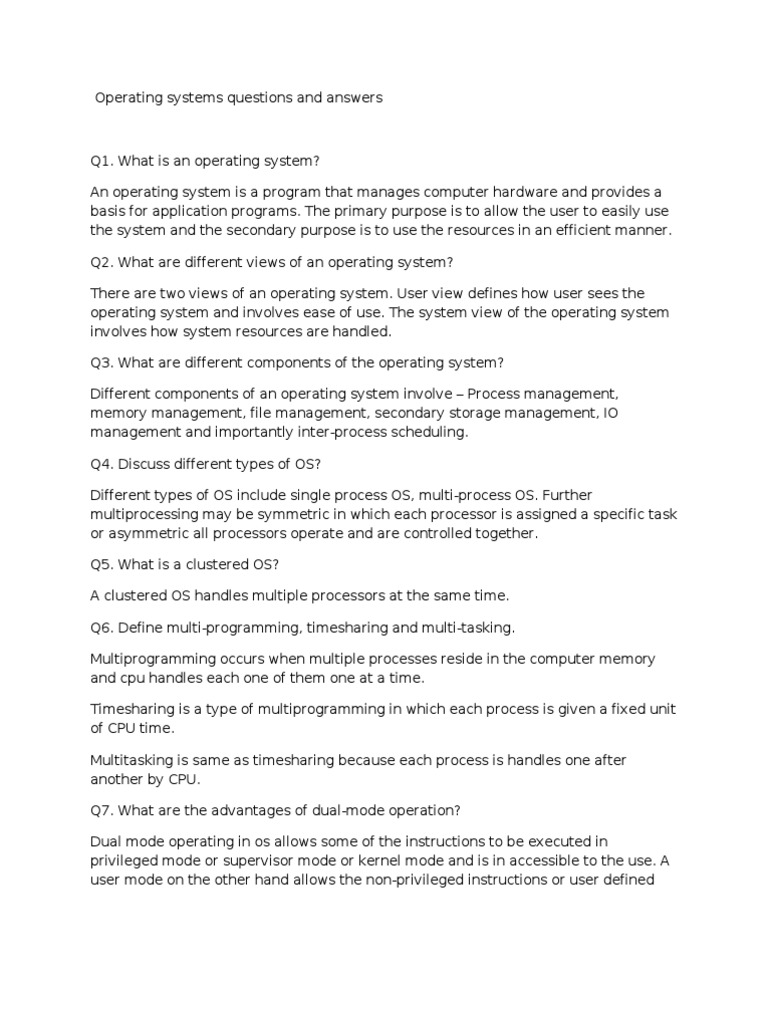 Operating System Questions and Answers | PDF | Thread (Computing) | Scheduling (Computing)